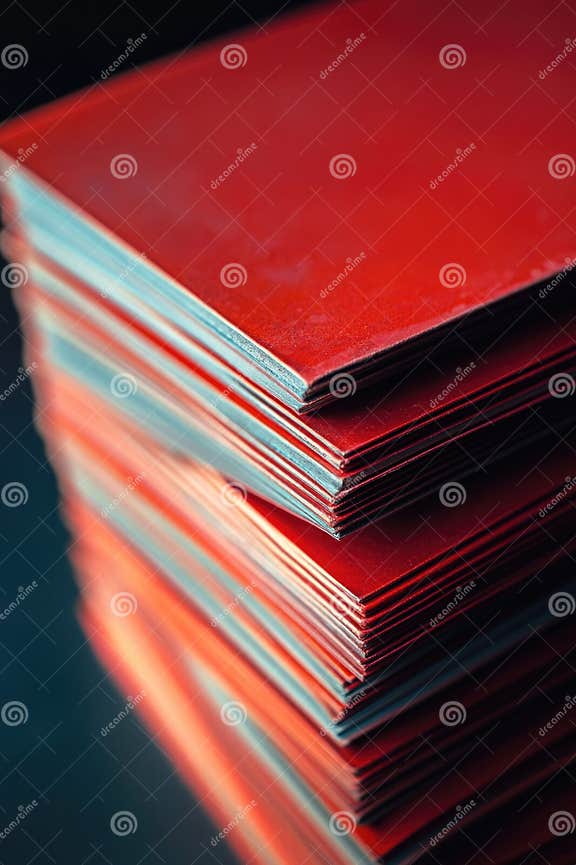 A Stack of Red Folders Sits on a Table, Great for Office or Workspace ...