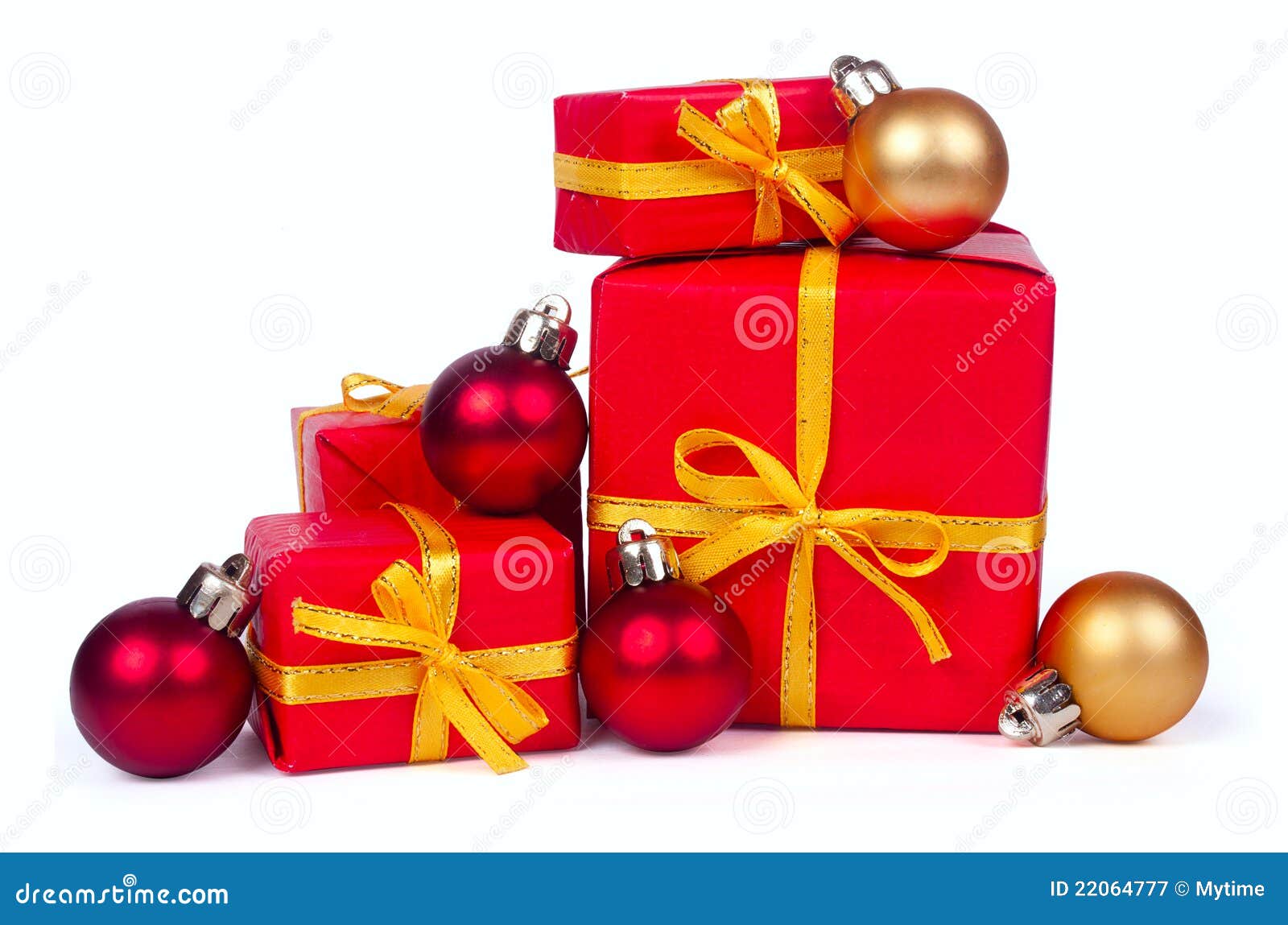 Stack of Red Gift Boxes and Christmas Balls Stock Image - Image of ...