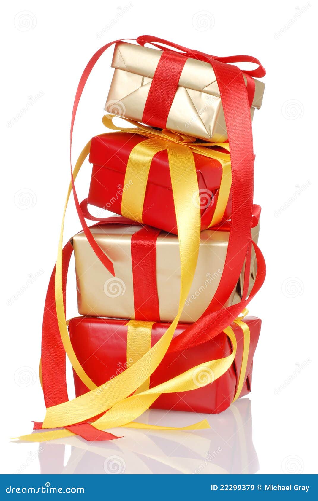 Stack of Red and Gold Christmas Presents Stock Image - Image of party ...