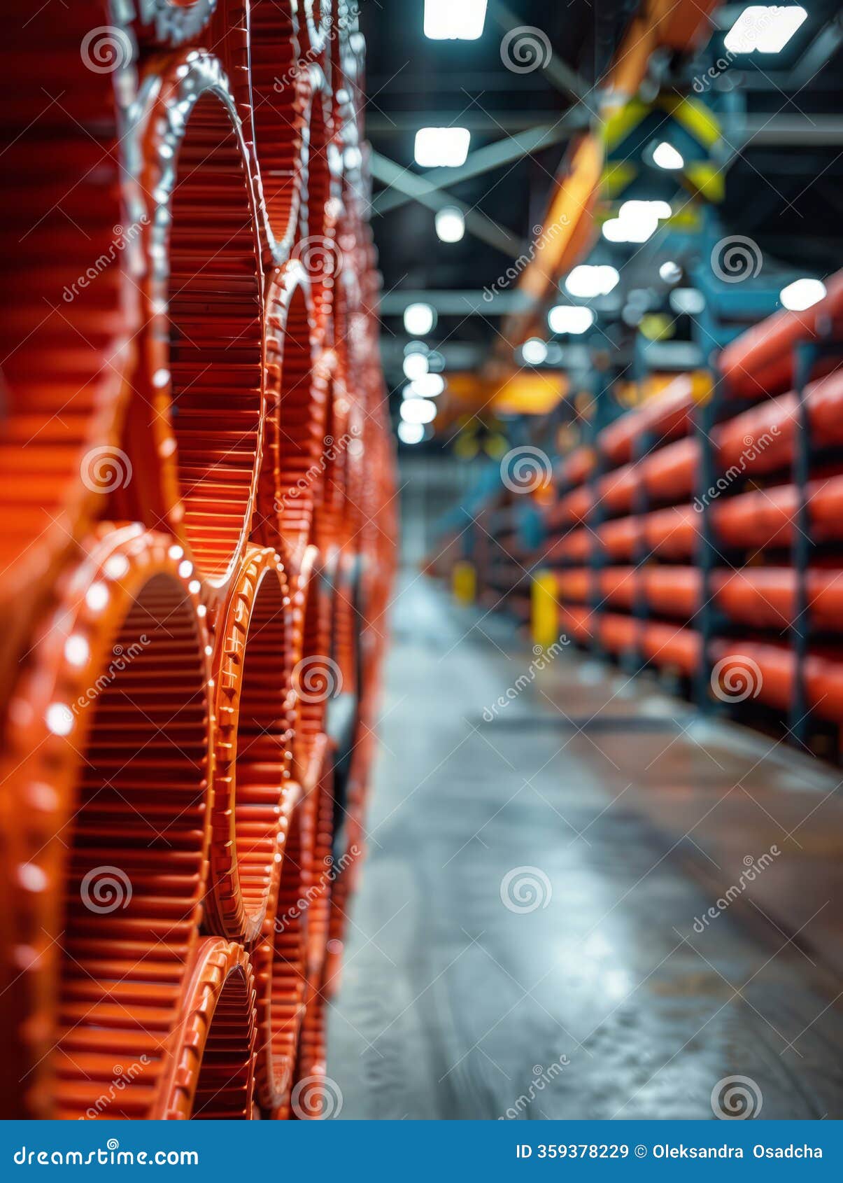 Stack of Red Pipes in a Large Industrial Warehouse Stock Image - Image ...