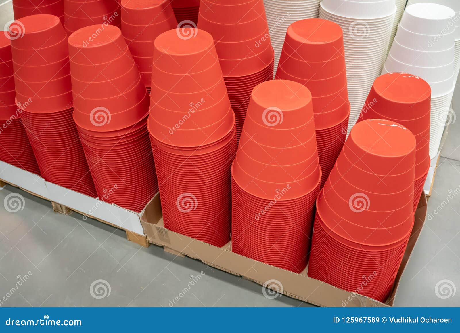 Stack of Red Plastic Bin or Trash Can. Multi-purpose Plastic Con Stock ...