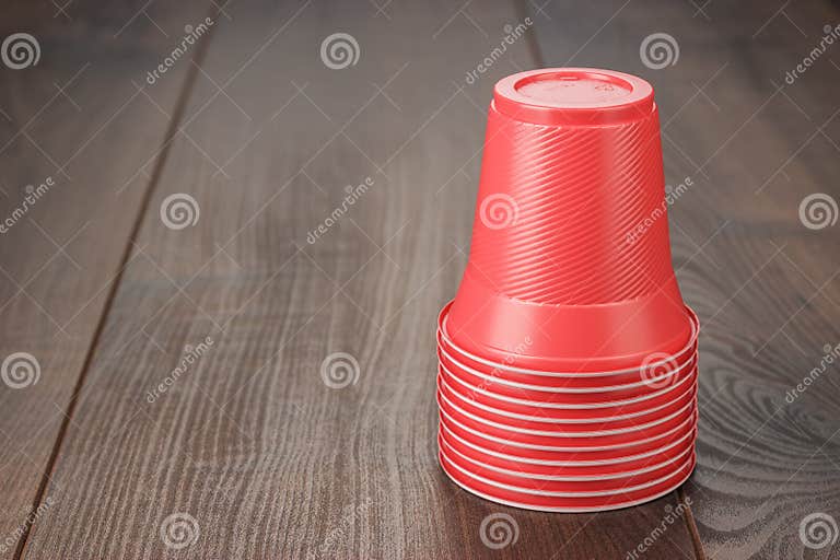 Stack of Red Plastic Cups on the Table Stock Photo - Image of container ...