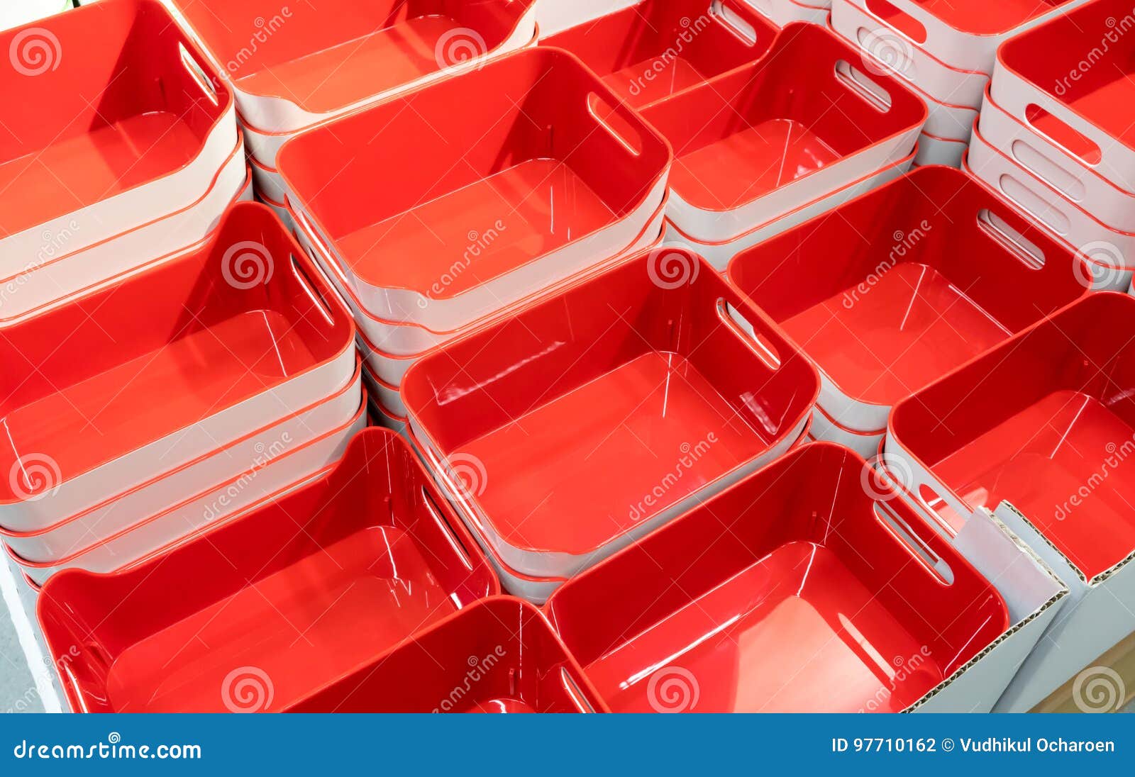Stack of Red Plastic Trays Arrangement for Background Stock Photo ...