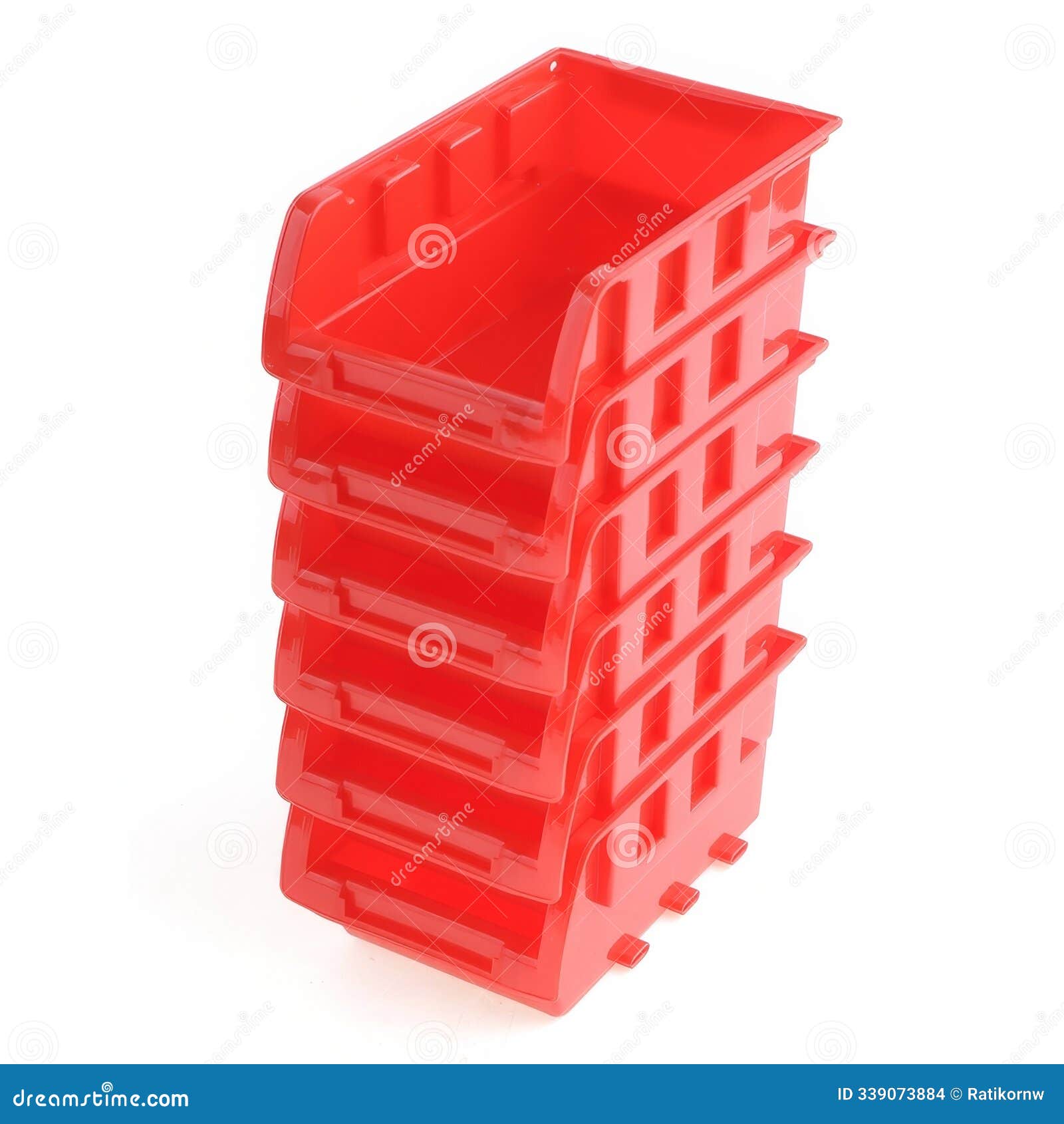 Stack of Red Storage Bins Isolated on White Background Stock Photo ...