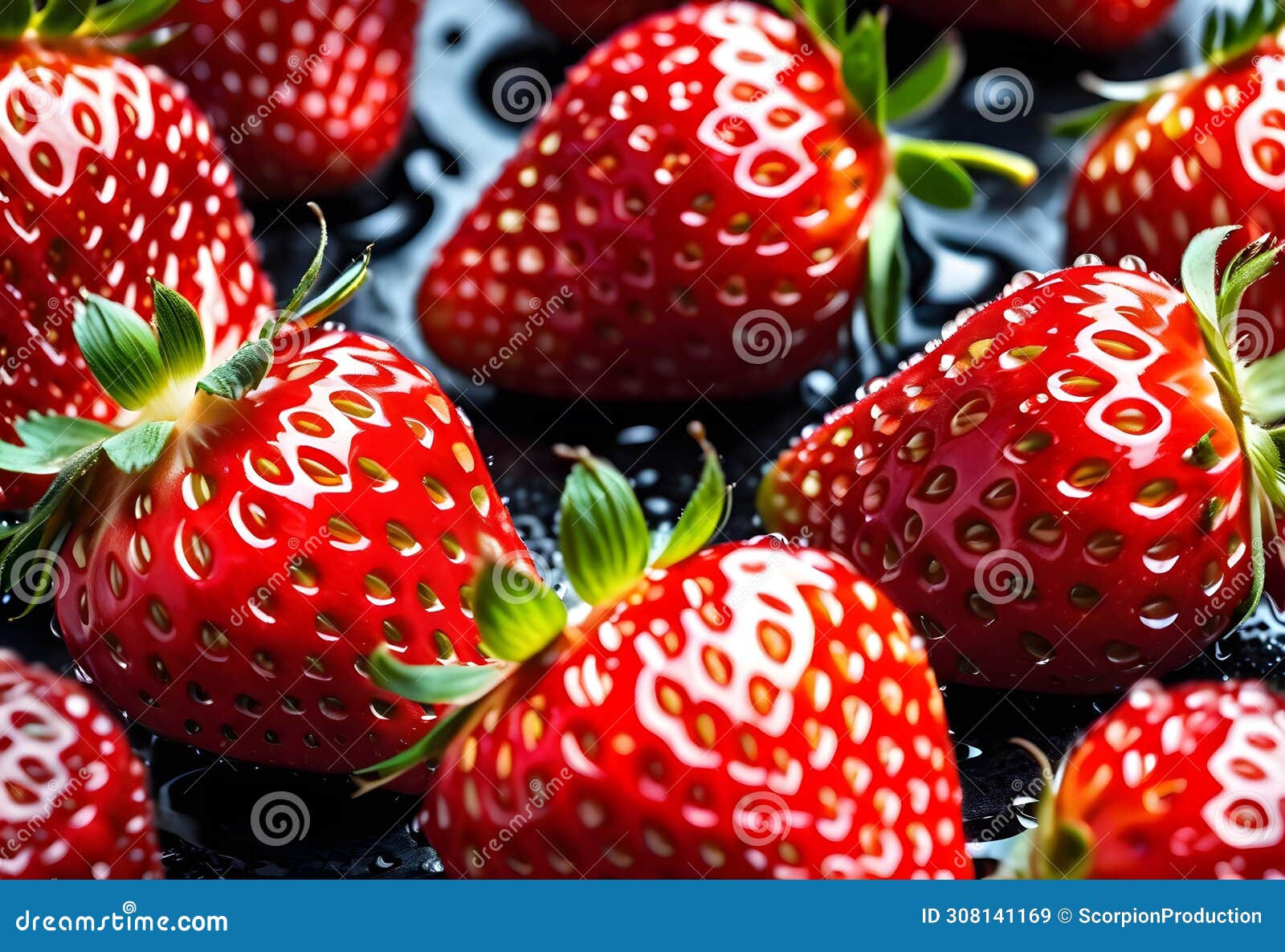 A Stack of Red Strawberries, a Seedless Fruit, on a Black Surface Stock ...