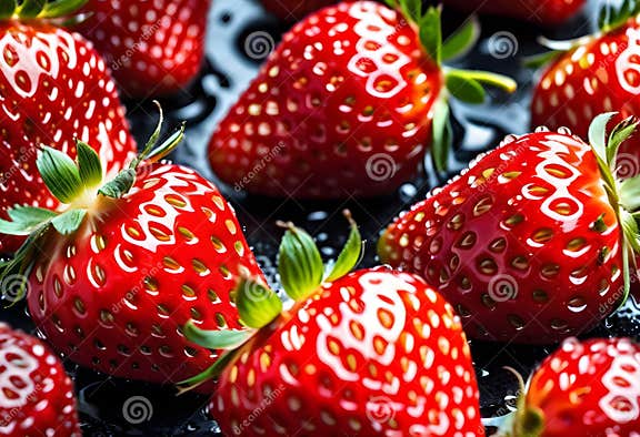 A Stack of Red Strawberries, a Seedless Fruit, on a Black Surface Stock ...