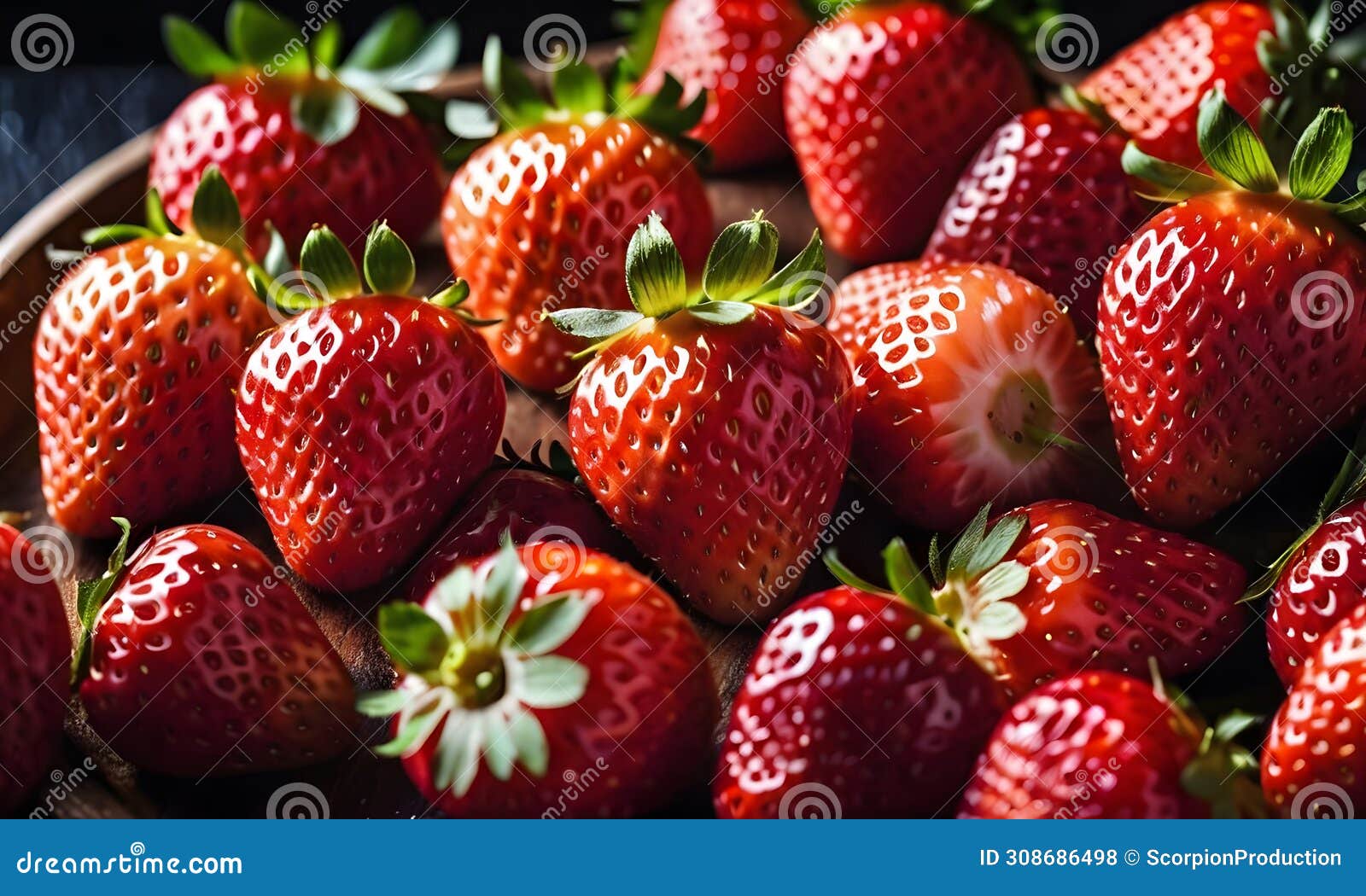 A Stack of Red Strawberries, a Seedless Fruit, on a Black Surface Stock ...