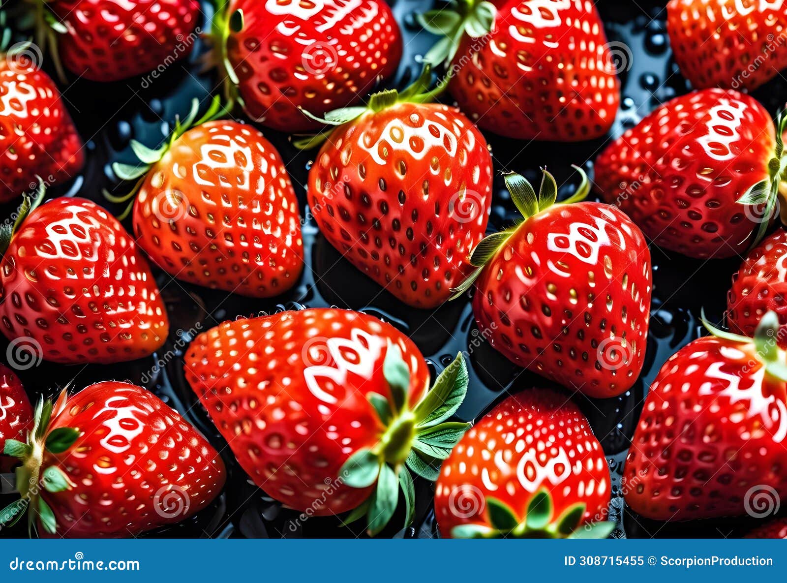 A Stack of Red Strawberries, a Seedless Fruit, on a Black Surface Stock ...