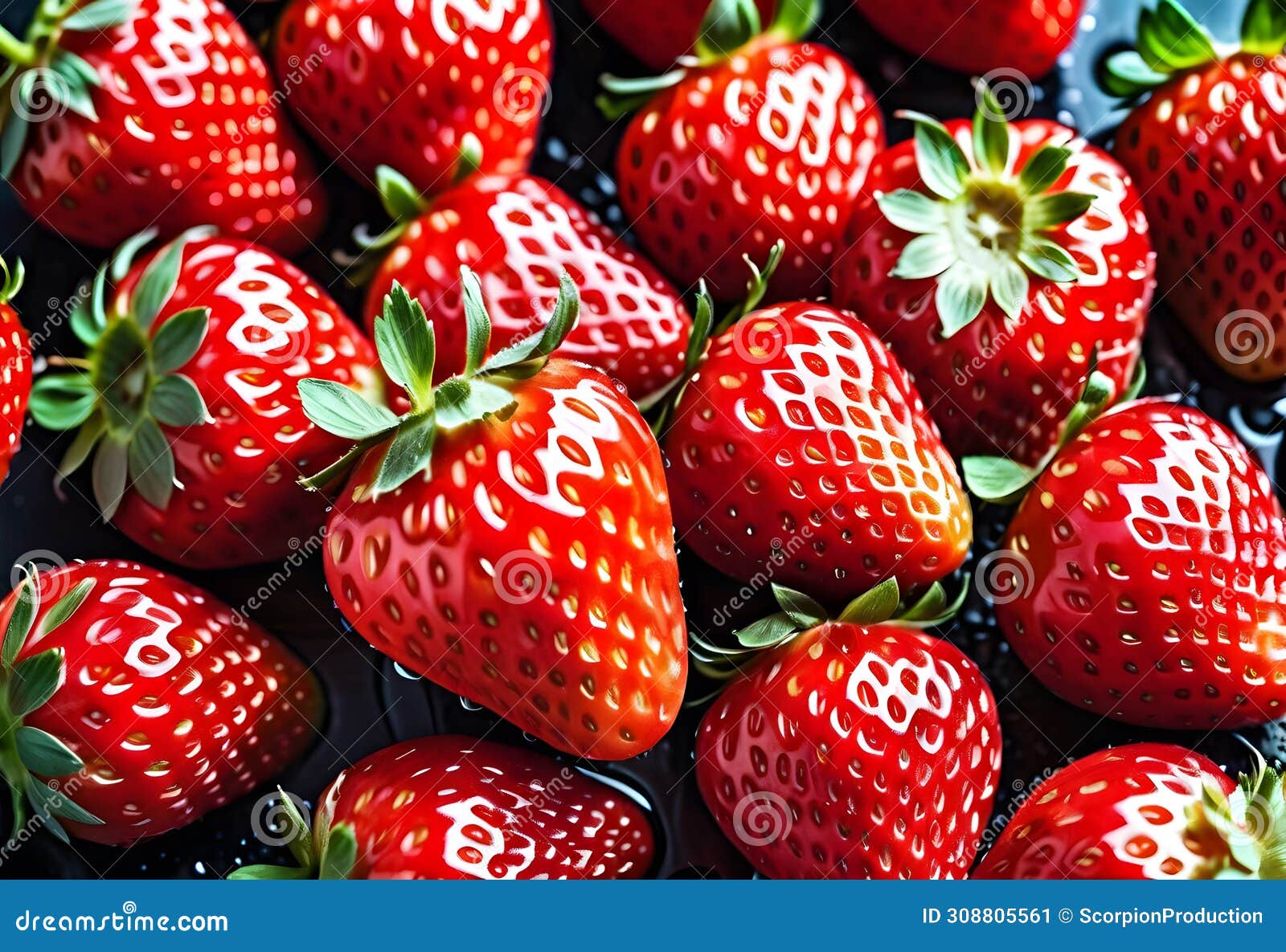 A Stack of Red Strawberries, a Seedless Fruit, on a Black Surface Stock ...