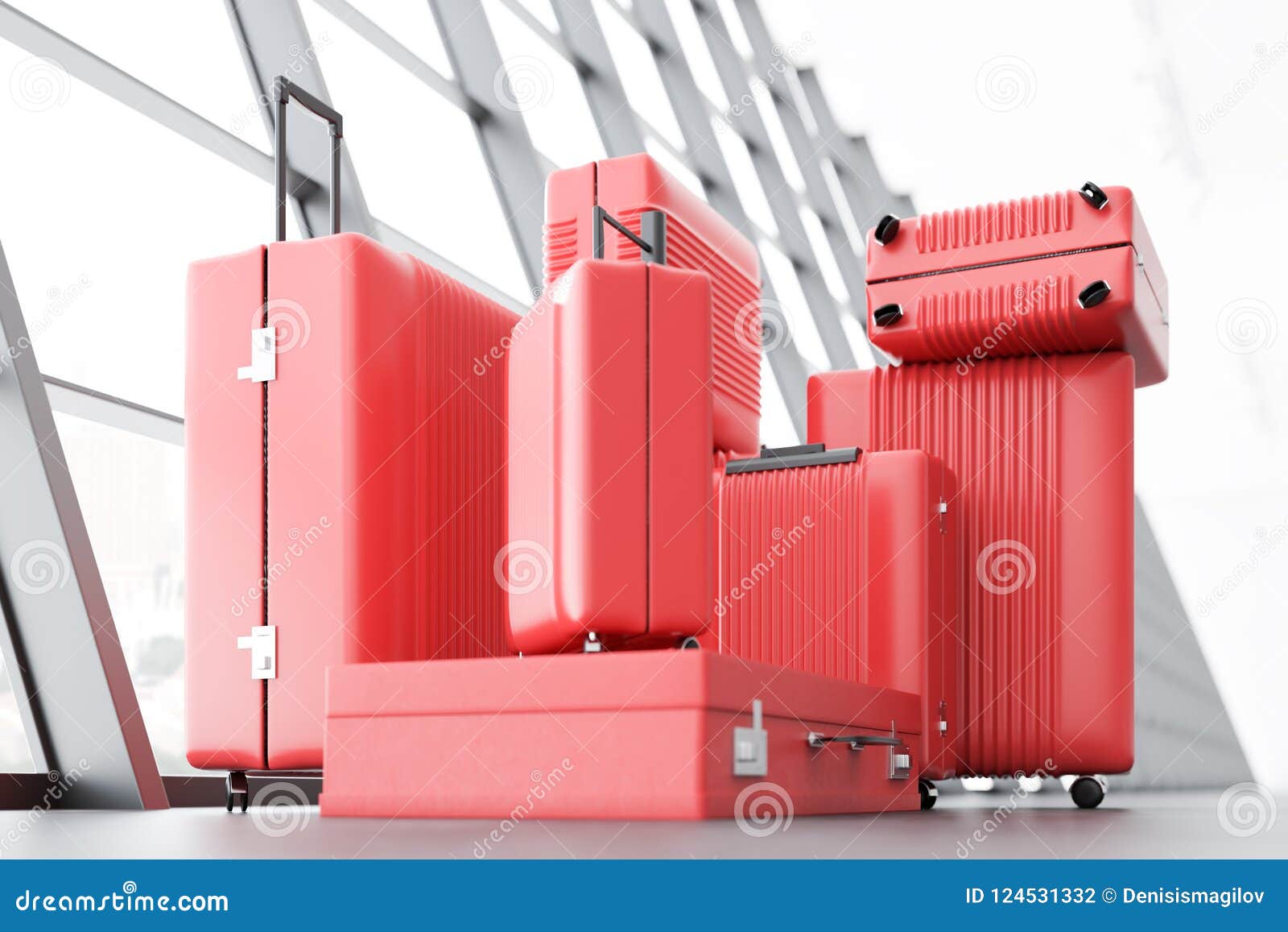 Red Luggage in Airport Building Stock Illustration - Illustration of ...