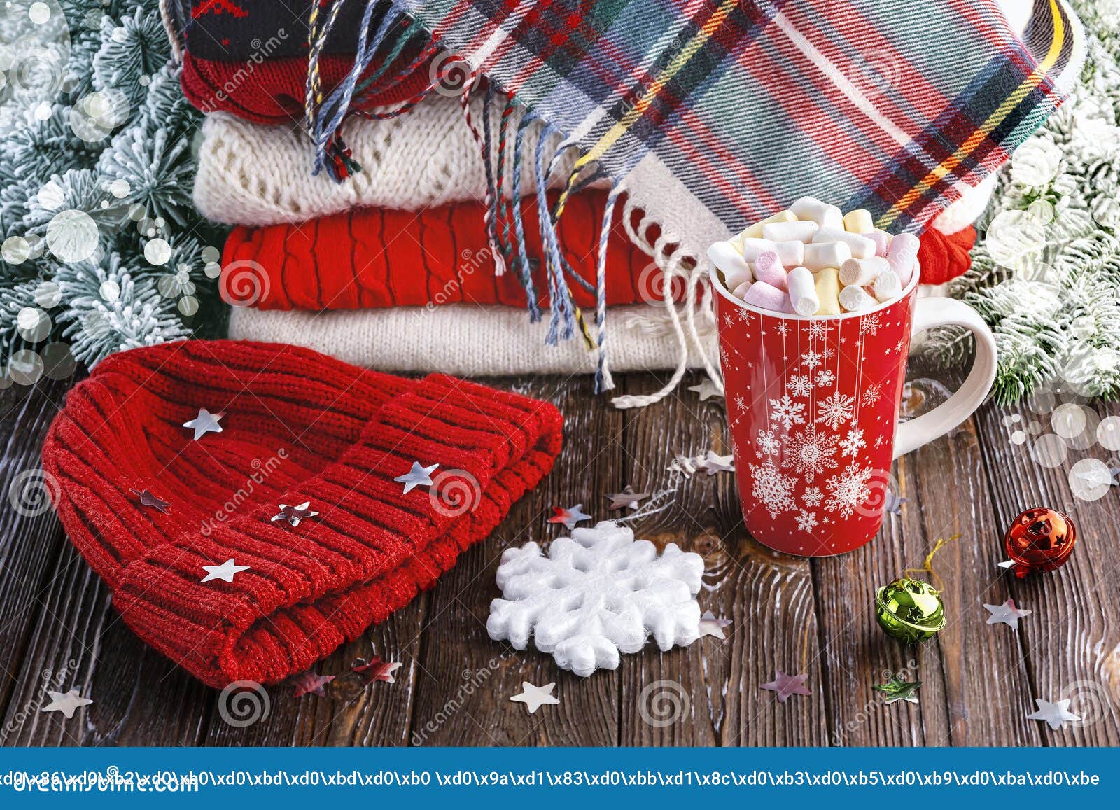 Stack of Red and White Winter Woolen Sweaters, Red Marshmallow Cup, Red ...