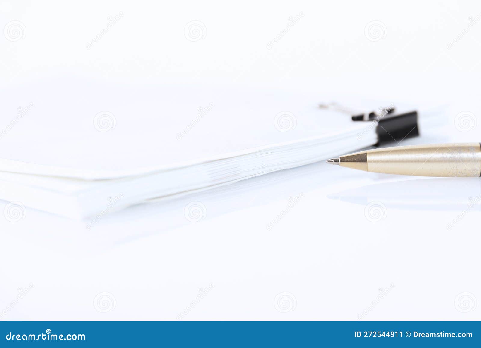 Stack of Reporting Paper Documents and a Ballpoint Pen. Business and ...