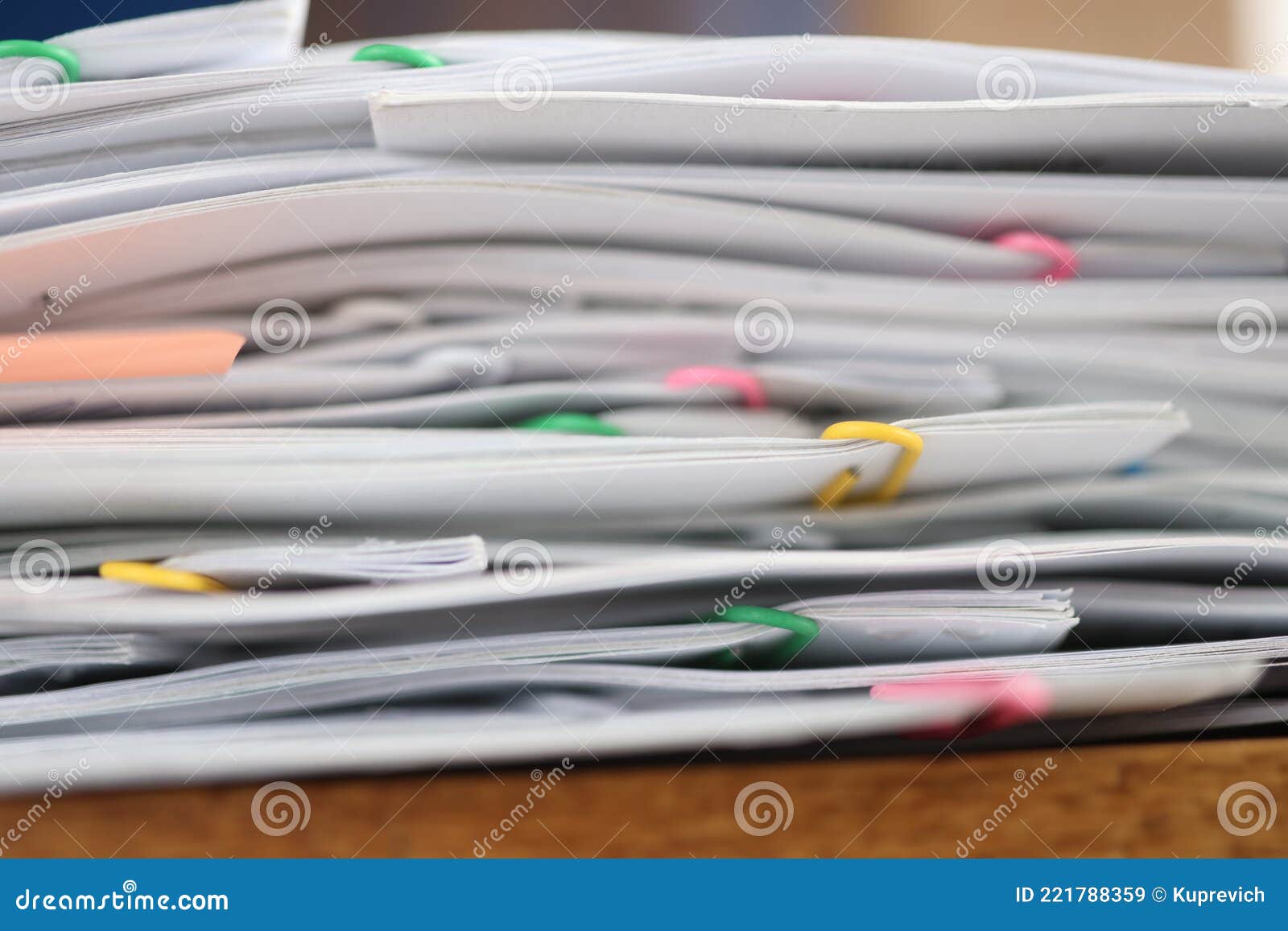 Stack of Reporting Paper Documents on Desktop Stock Image - Image of ...