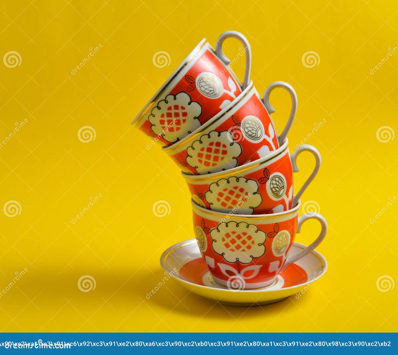 Stack of Retro Cups on a Yellow Background Stock Image - Image of ...