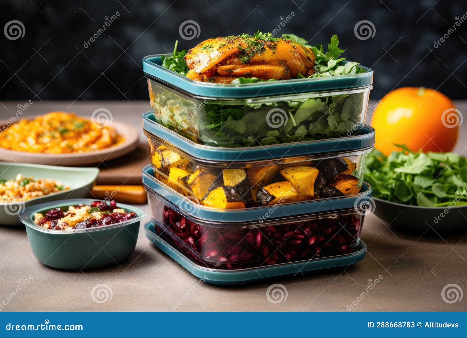 Stack of Reusable Meal Prep Containers with Vegan Dishes Stock Image ...