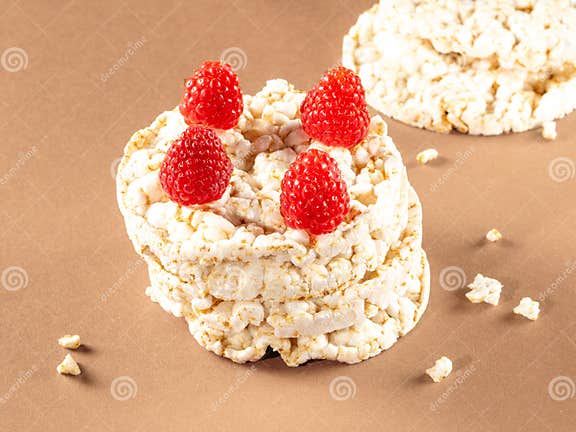 Stack of Rice Cakes with Raspberries on Top Stock Image - Image of ...
