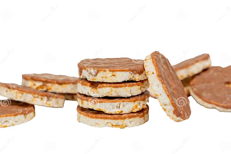 Stack of Rice Wafers with Chocolate on a White Background. Stock Photo ...