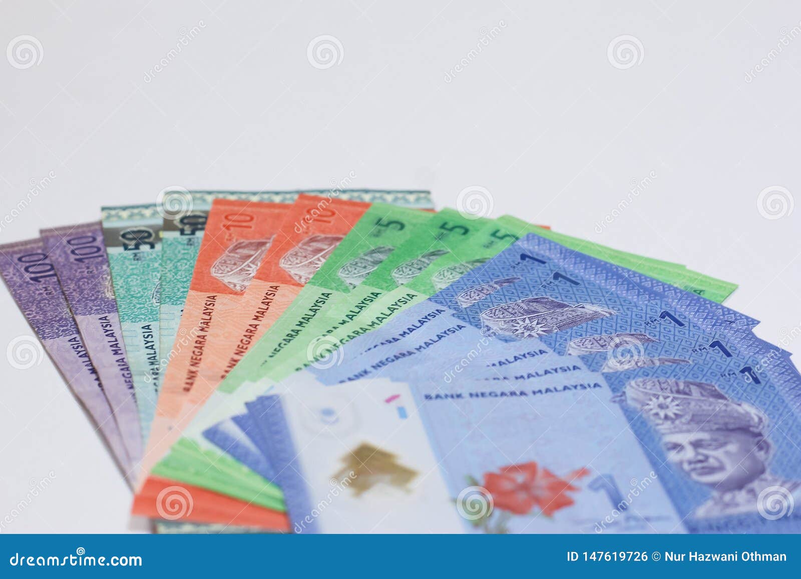 Stack of Ringgit Malaysia Bank Note with Isolated White Background ...