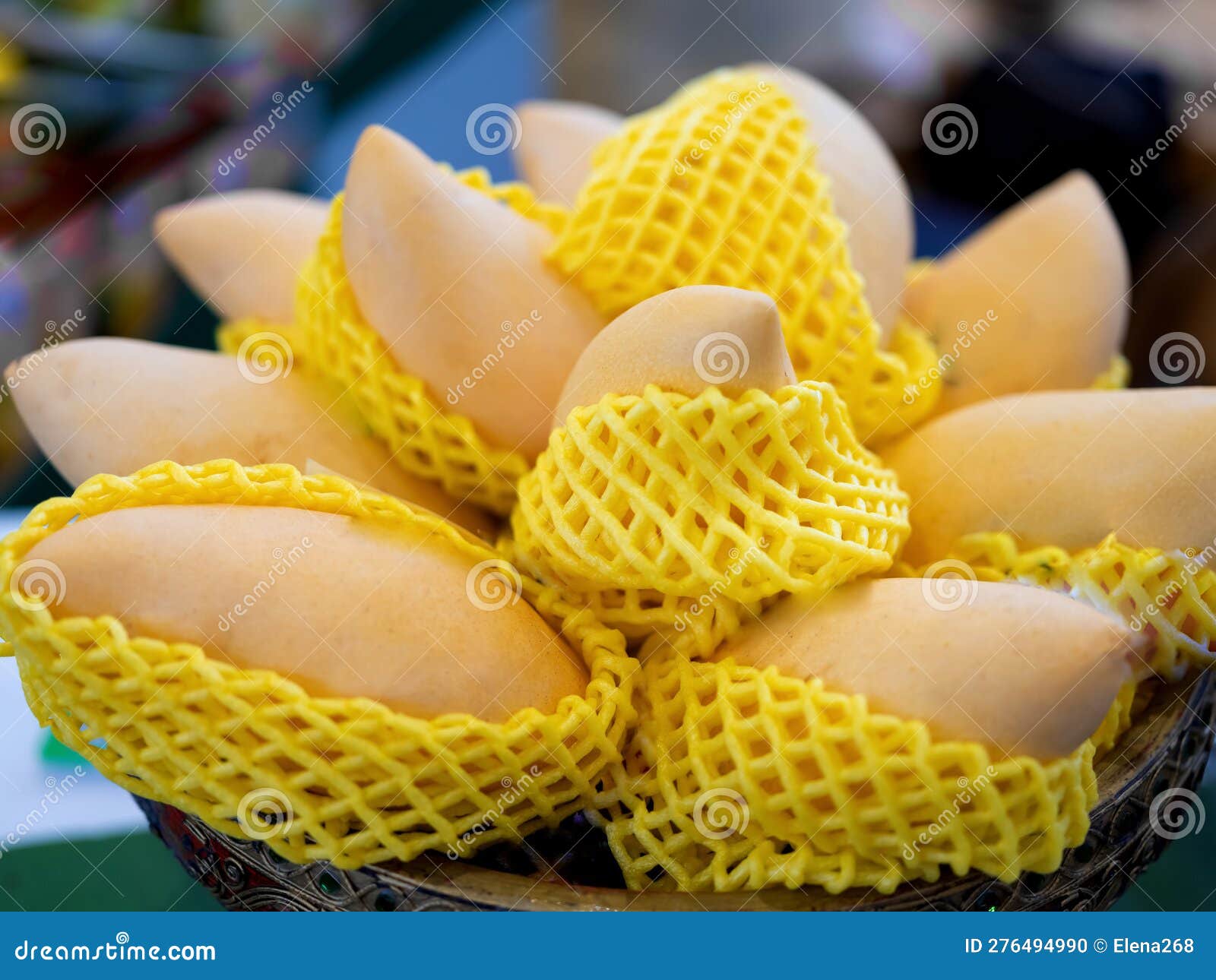 Stack of Ripe Yellow Mangoes on in Plastic Packaging. Fruit and ...