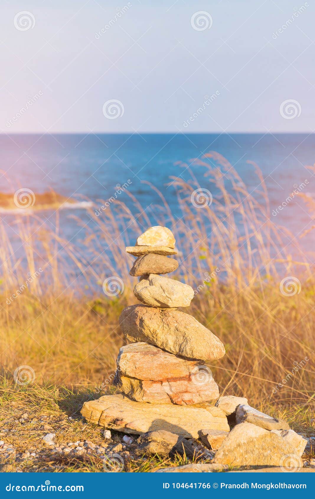 Stack Rock on Seacoast Skyline Background Stock Photo - Image of ...