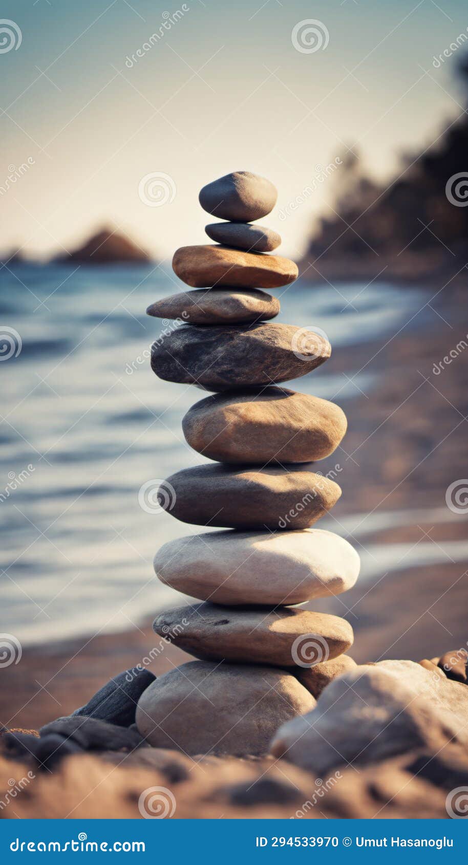 Stack of Rocks on Balance on a Beach Generative Ai Stock Illustration ...