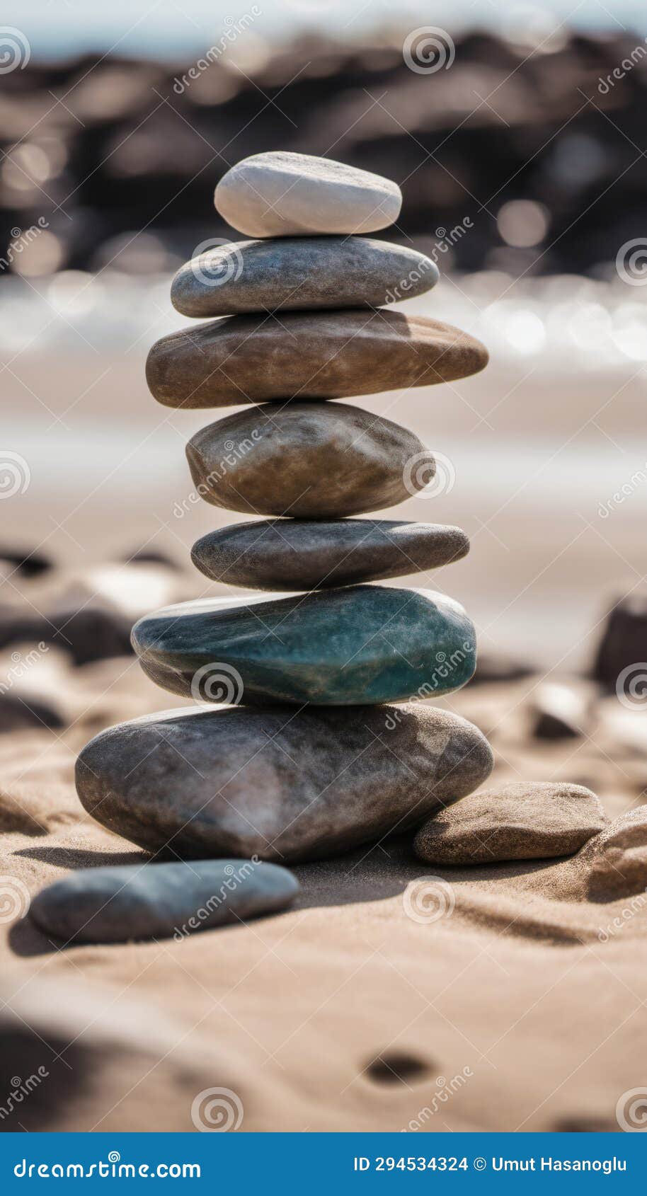 Stack of Rocks on Balance on a Beach Generative Ai Stock Illustration ...