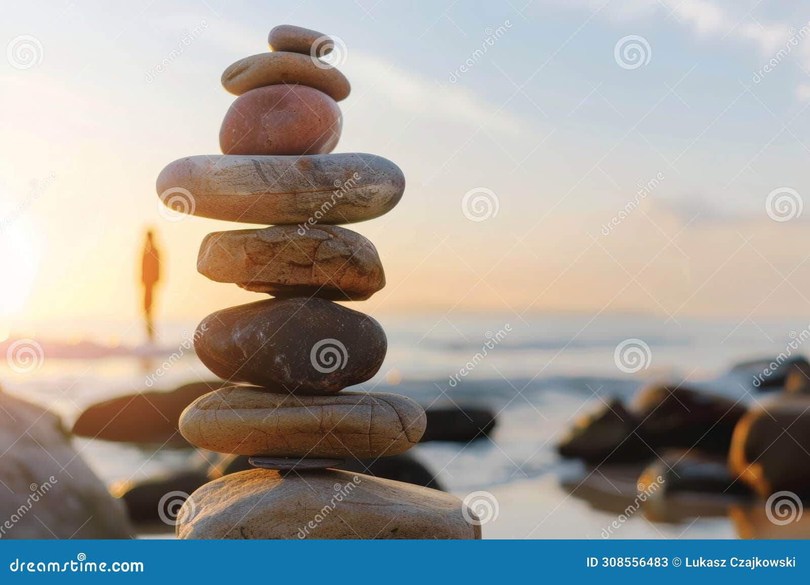 Work-life Balance Concept Stack of Rocks on Beach. Generative AI Stock ...