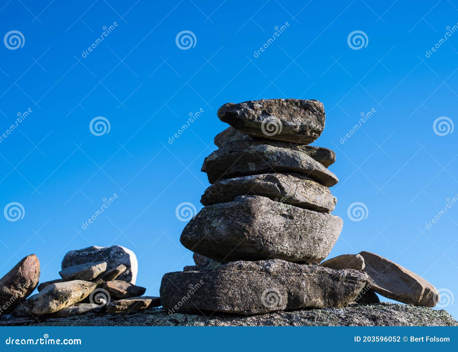 Stack of Rocks on a Boulder with Smaller Rocks To the Side Stock Photo ...
