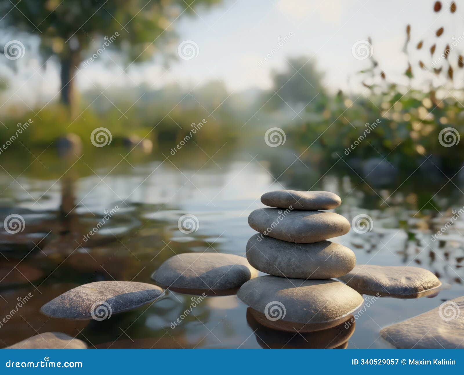 A Stack of Rocks is Floating on the Surface of a Calm Body of Water ...