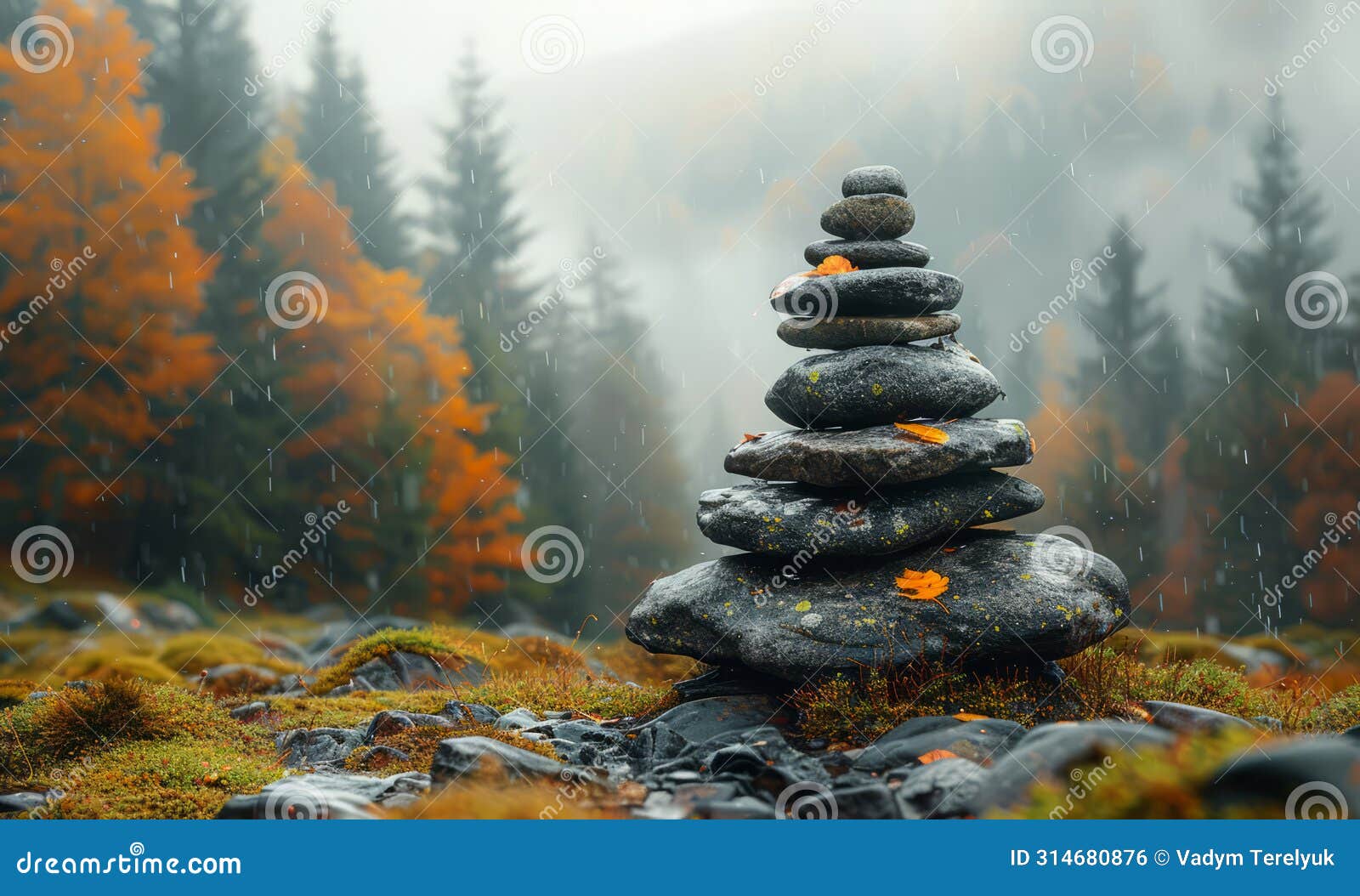 A Stack of Rocks is Sitting on a Wet Rock. the Rocks are Arranged in a ...