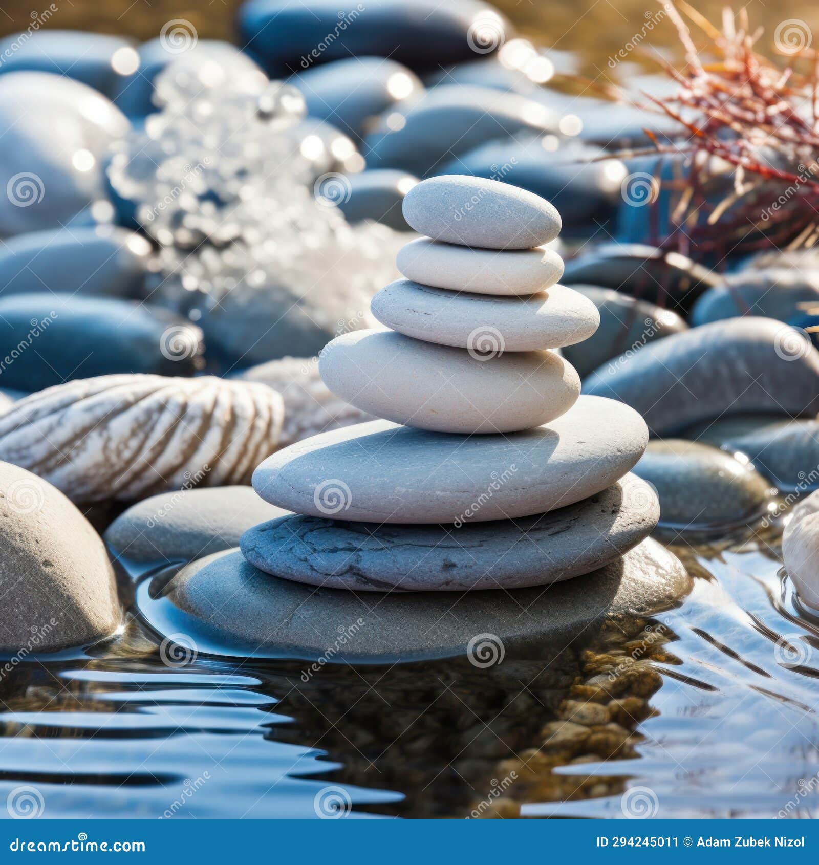 A stack of rocks in water stock illustration. Illustration of stones ...