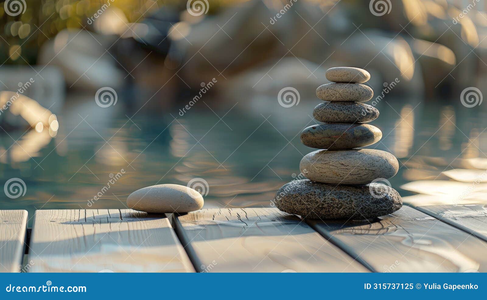 Stack of Rocks on Wooden Dock Stock Image - Image of landscape, planks ...