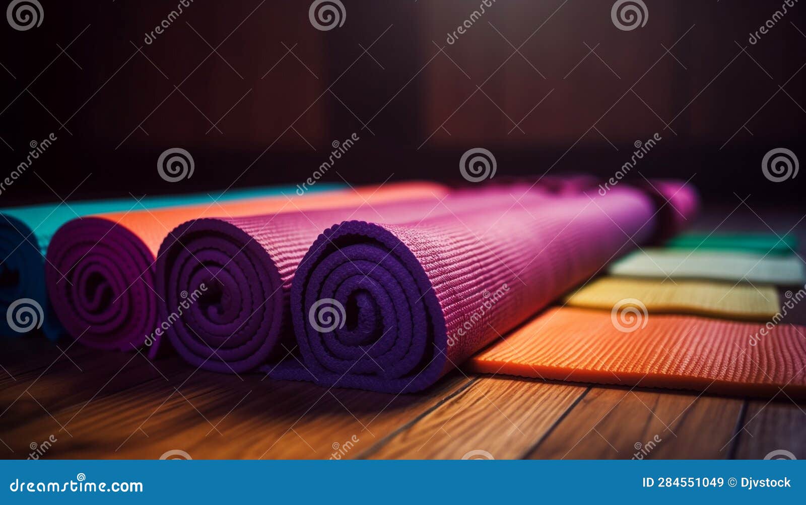 Stack of Rolled Up Yoga Mats in Modern Gym Interior Generated by AI ...