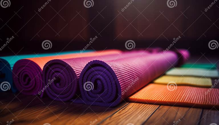 Stack of Rolled Up Yoga Mats in Modern Gym Interior Generated by AI ...