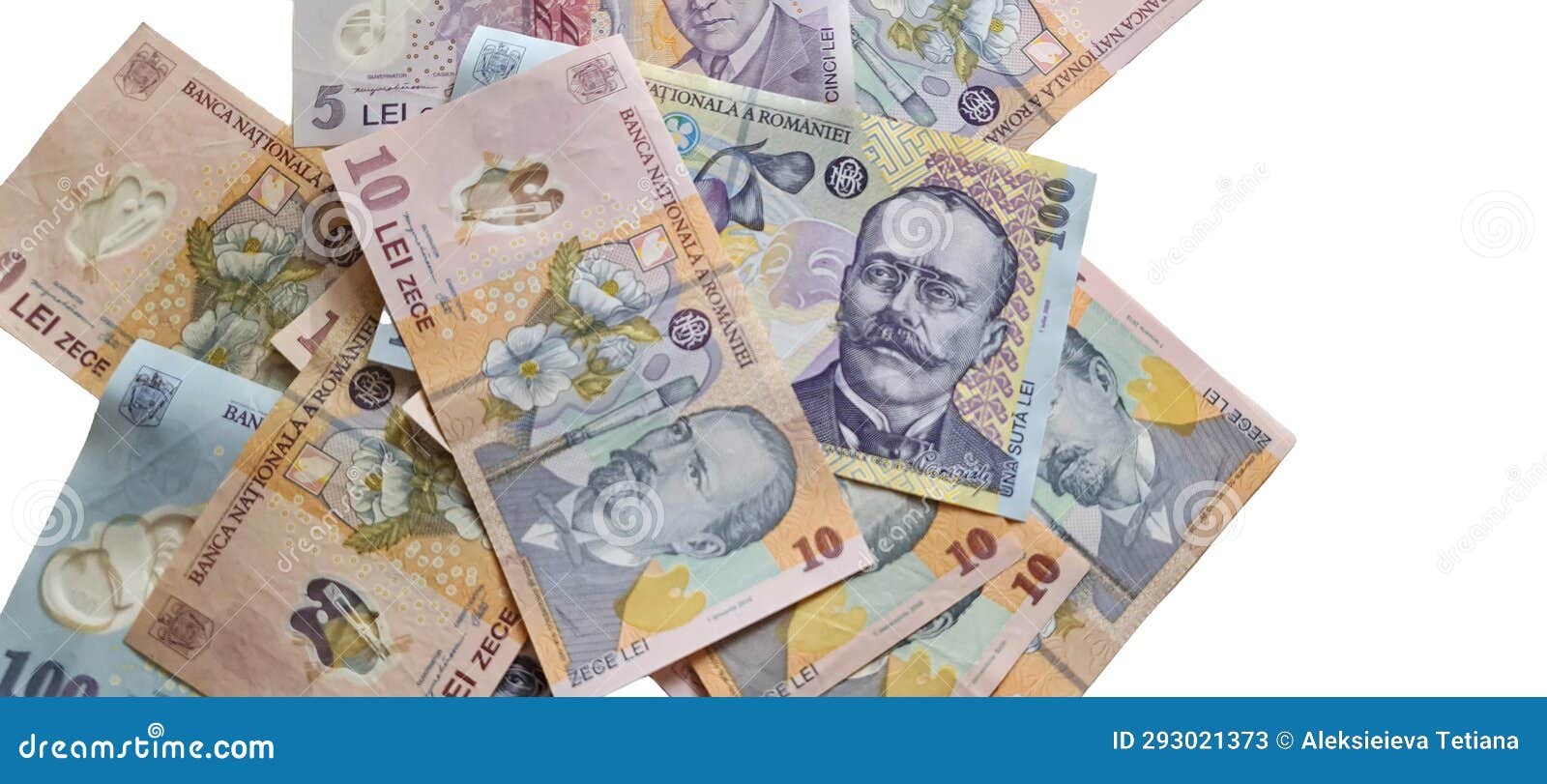 Stack of Romanian Polymer Banknotes, Romanian RON Currency on White ...