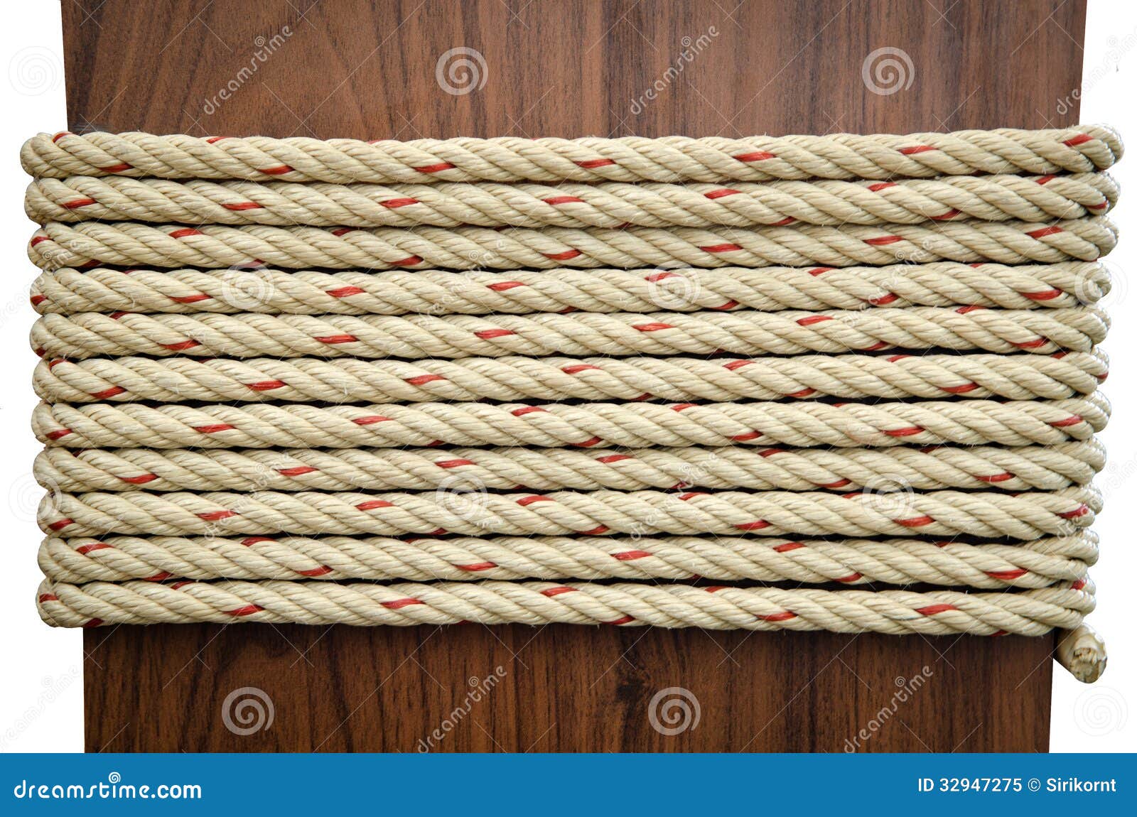 Stack of Rope on Brown Wood with White Background Stock Image - Image ...