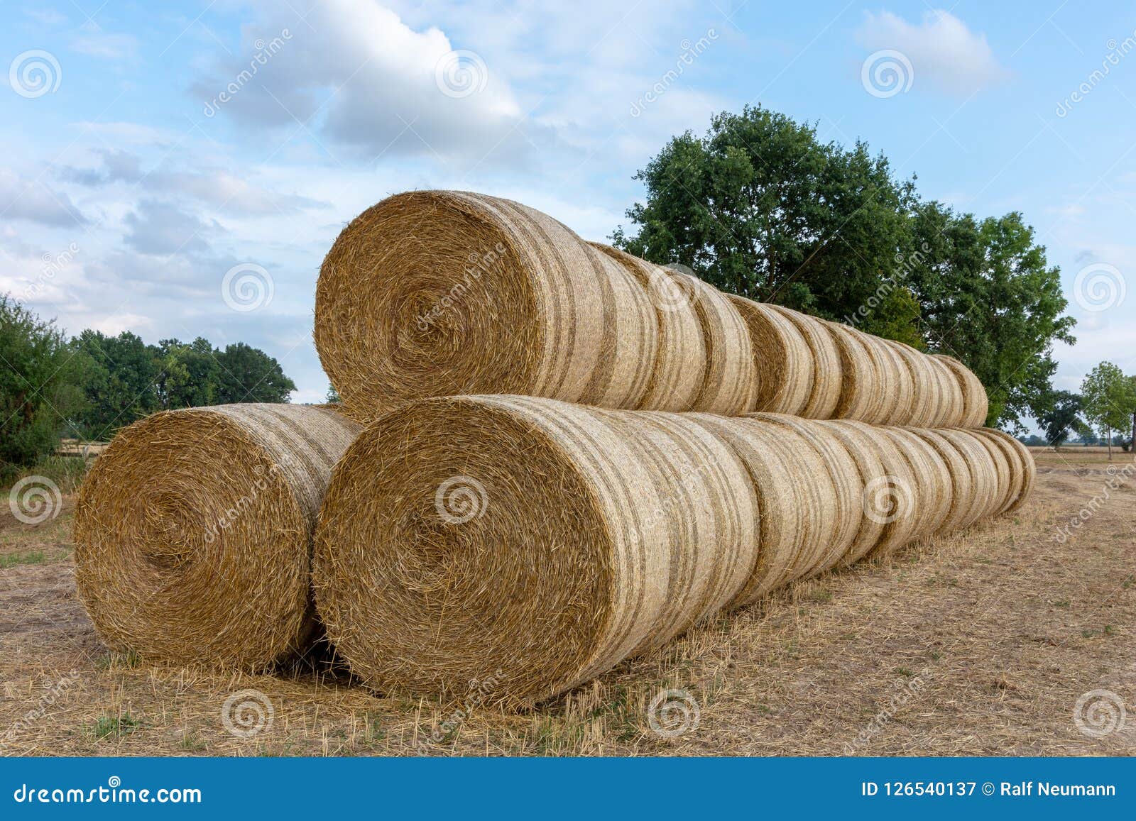 Stack of Round Bales of Straw on a Stubble Field Stock Image - Image of ...