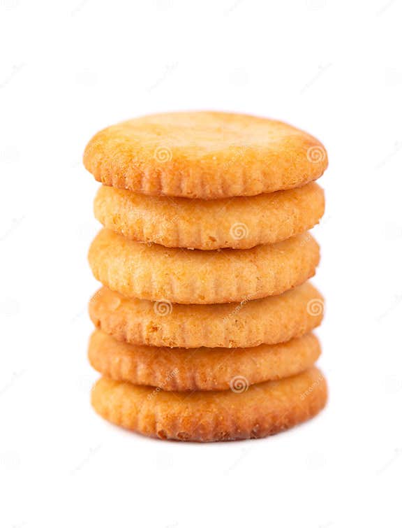 Stack Round Cracker Isolated on White Background. Dry Cracker Cookies ...