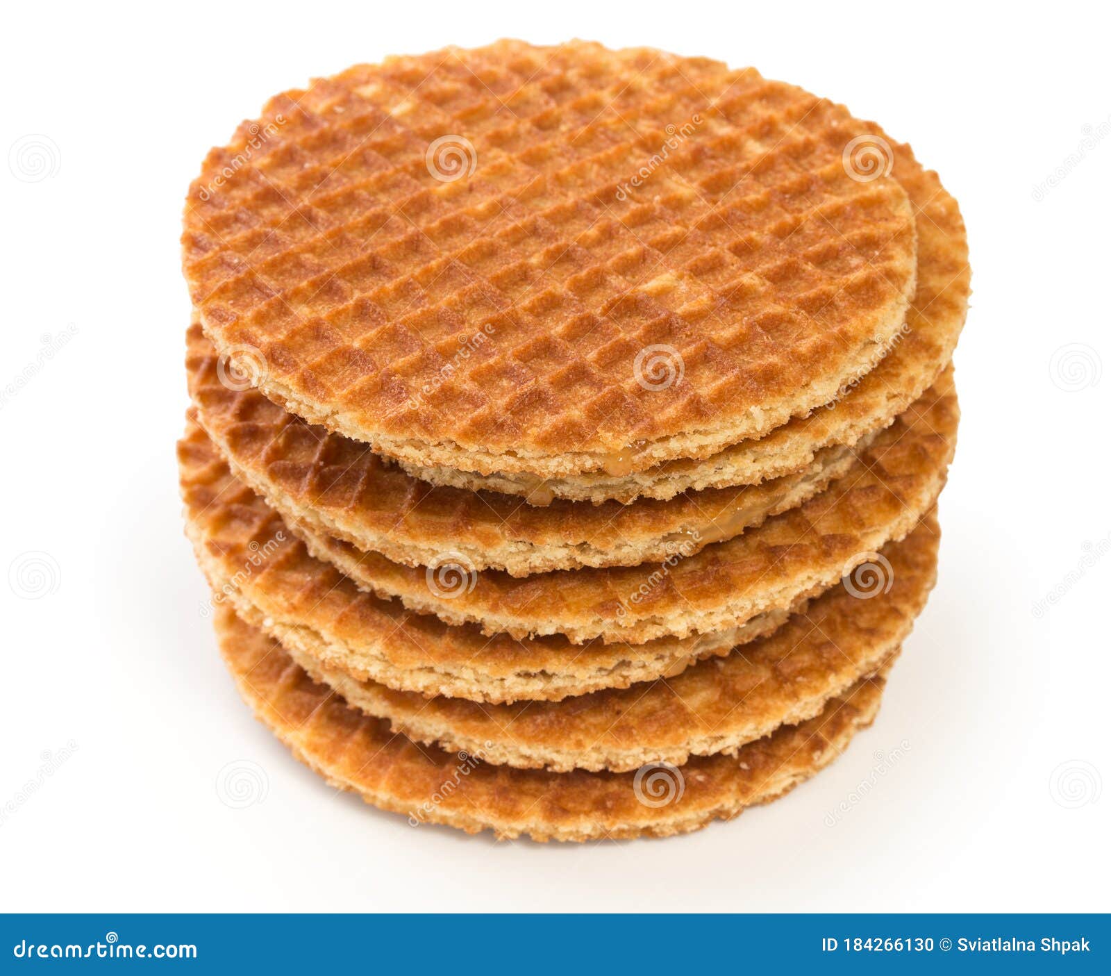 Stack of Round Dutch Waffles with Caramel Isolated on White Background ...