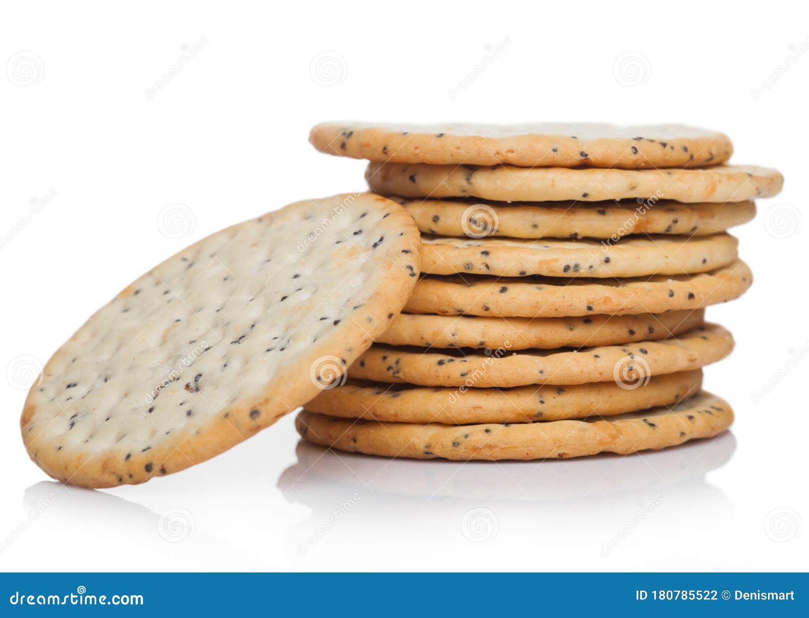 Stack of Round Organic Crispy Wheat and Five Grain Salty Crackers with ...