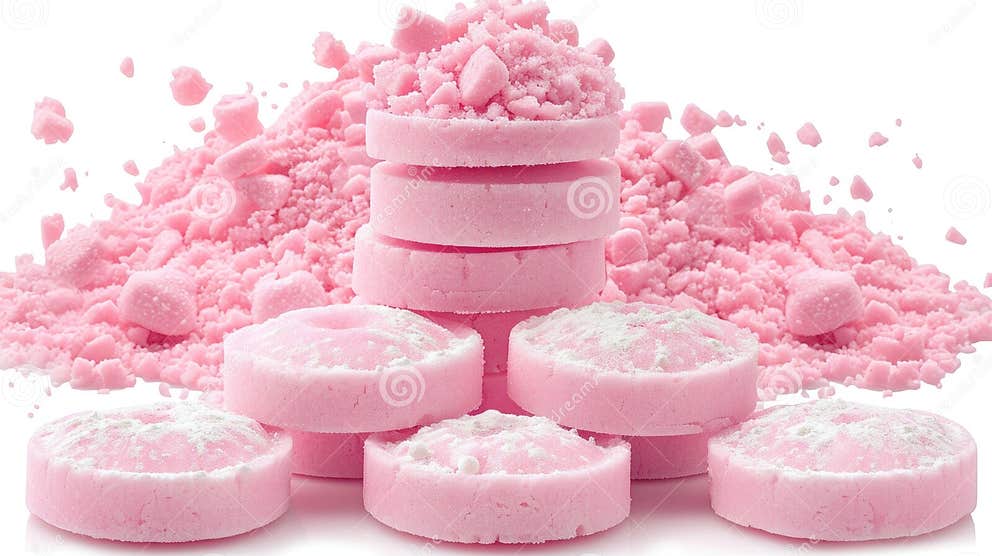 Stack of Round Pink Macarons Sits on a White Surface, Surrounded by a ...