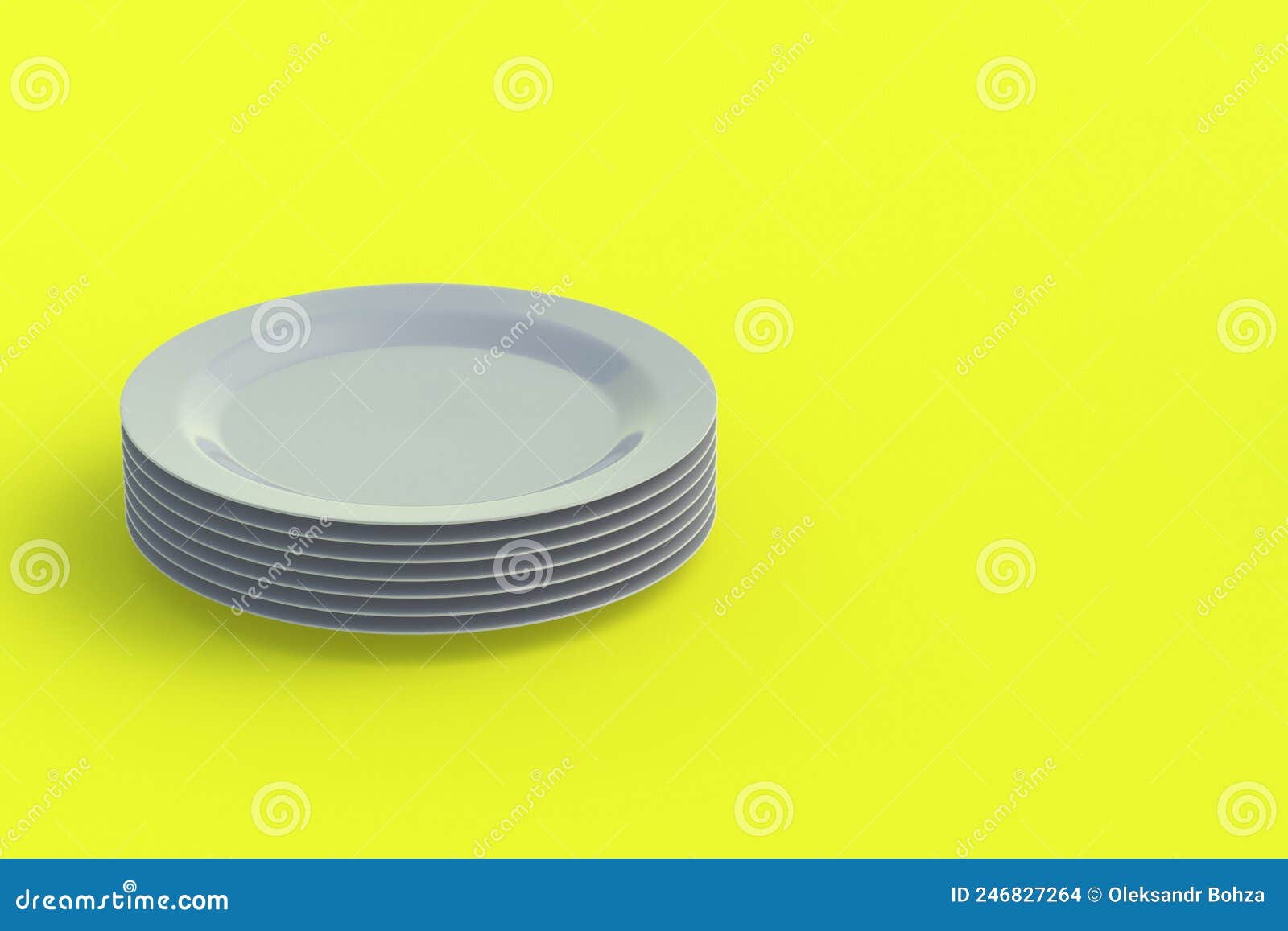 Stack of Round Plates on Yellow Background. Copy Space Stock ...