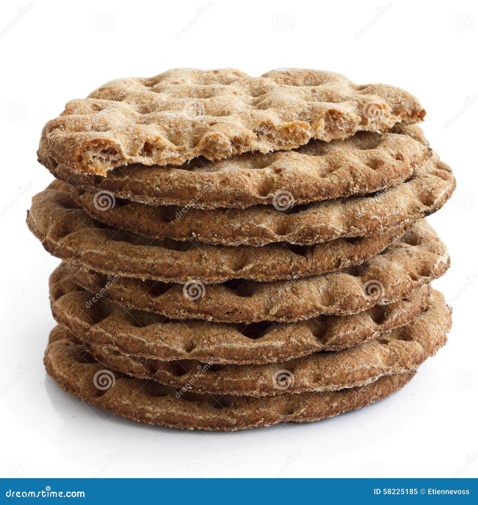Stack of Round Rye Crispbreads Isolated on White. One Broken in Stock ...