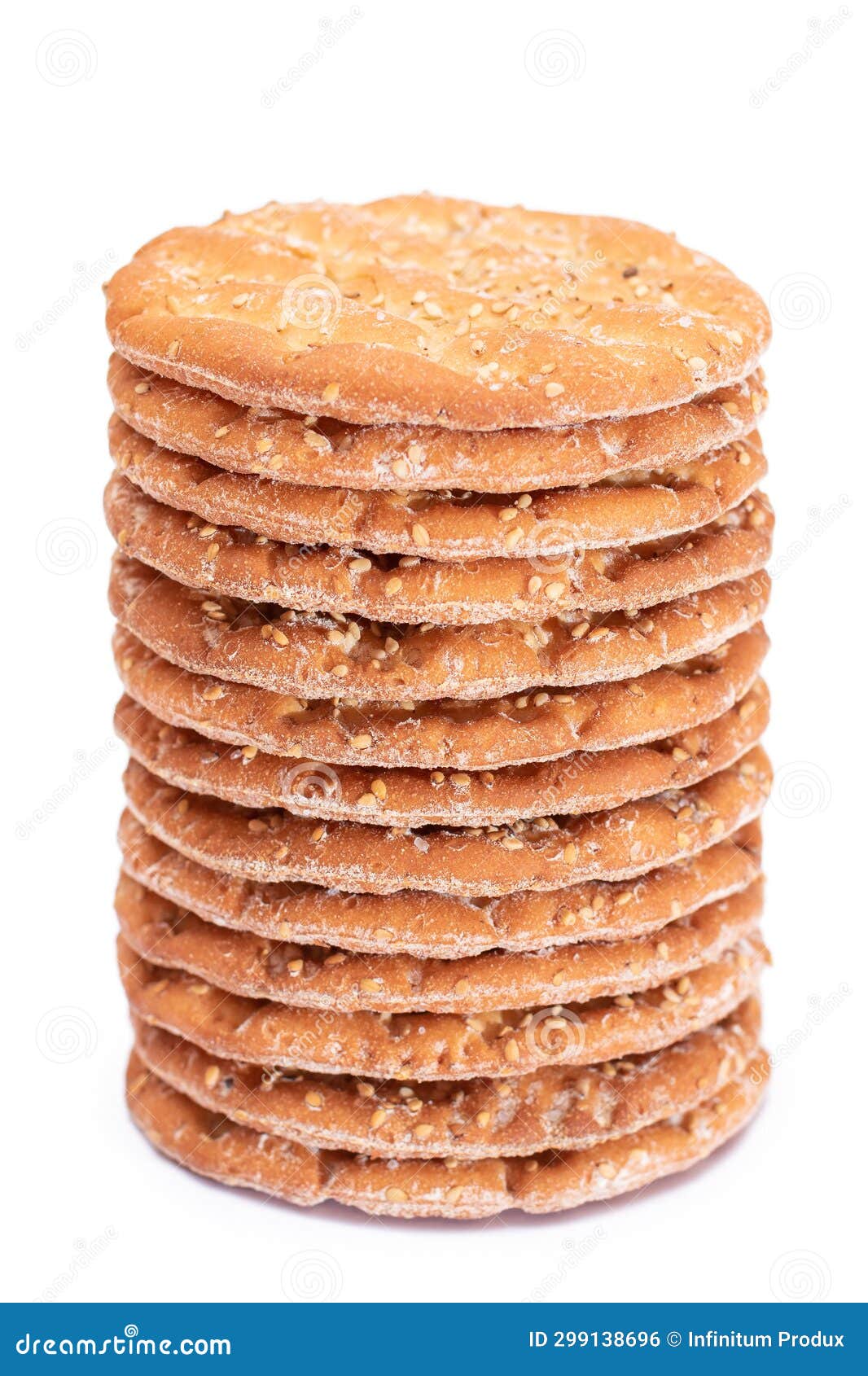 A Stack of Round Salt Crackers with Sesame Isolated on White Background ...