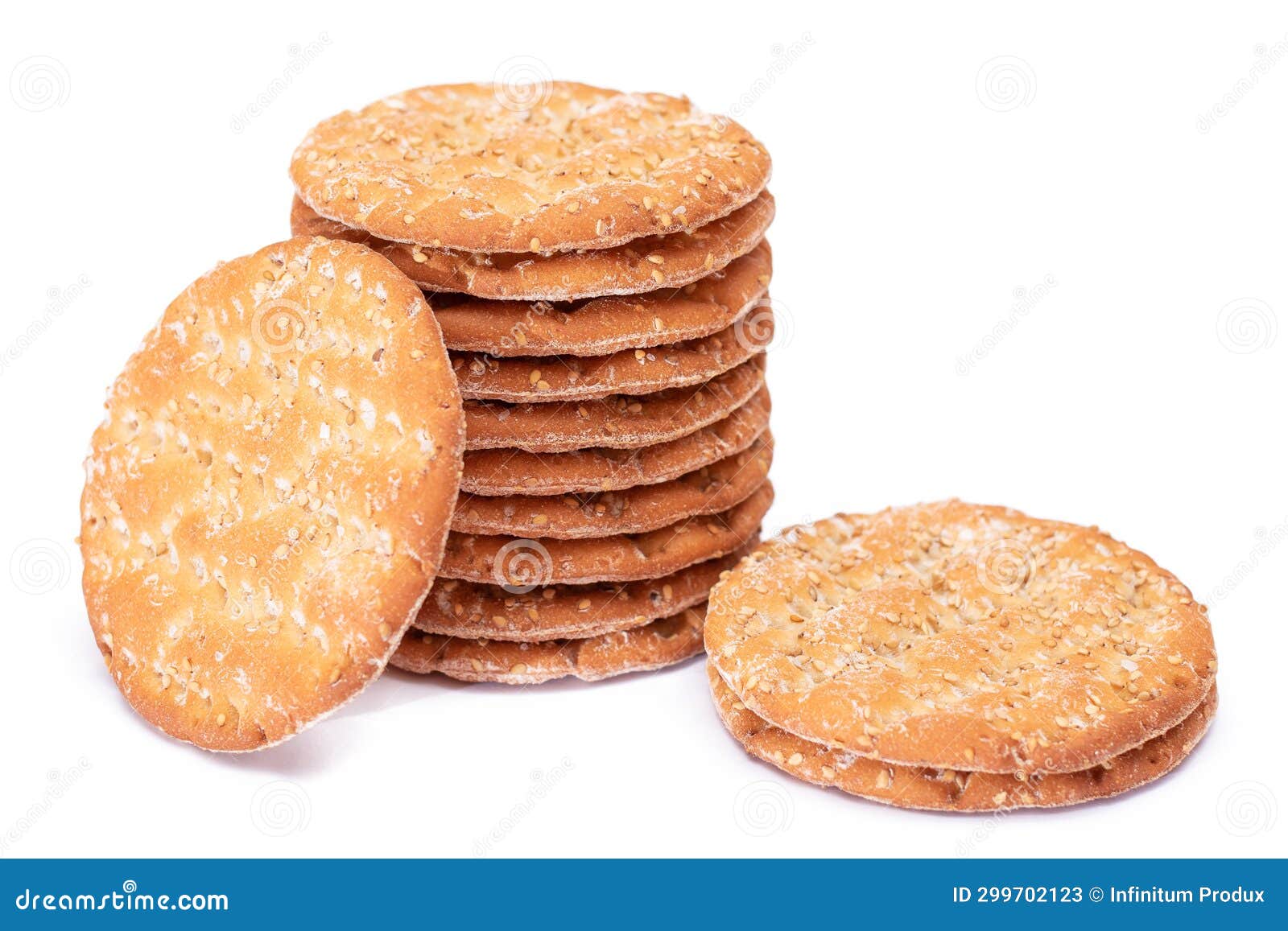 A Stack of Round Salt Crackers with Sesame Isolated on White Background ...
