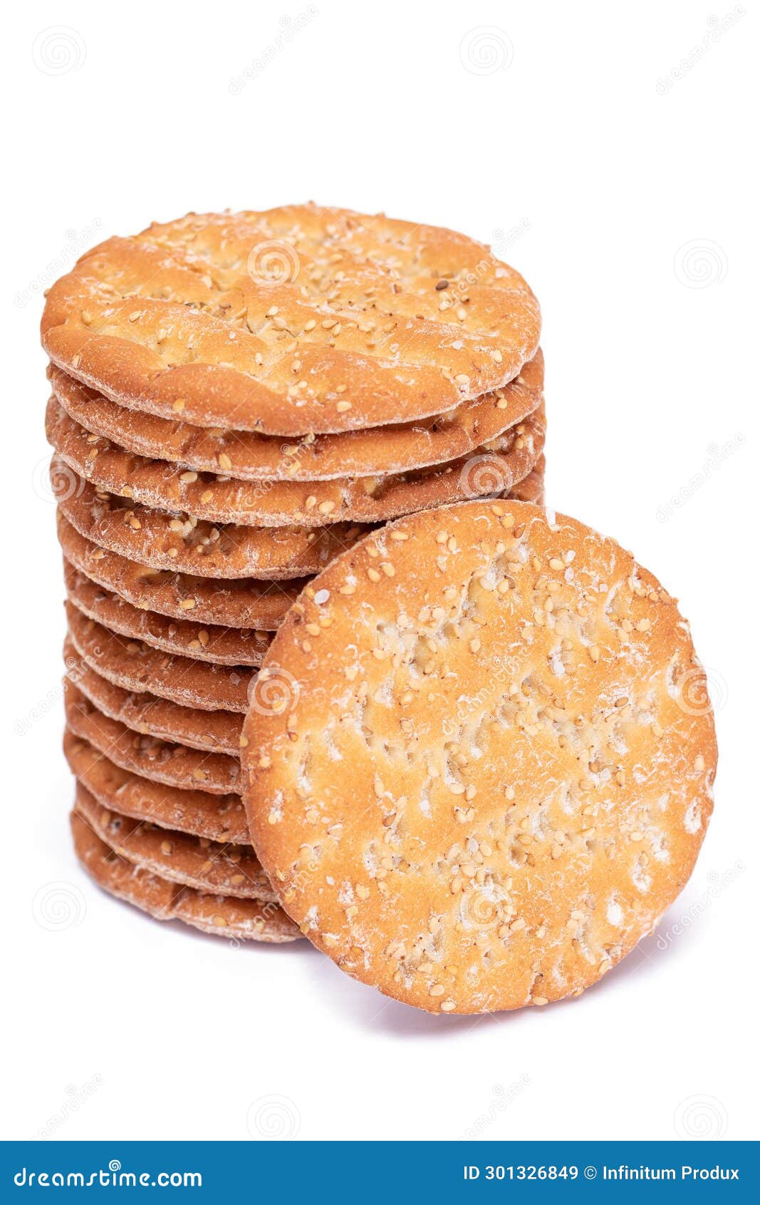 A Stack of Round Salt Crackers with Sesame Isolated on White Background ...
