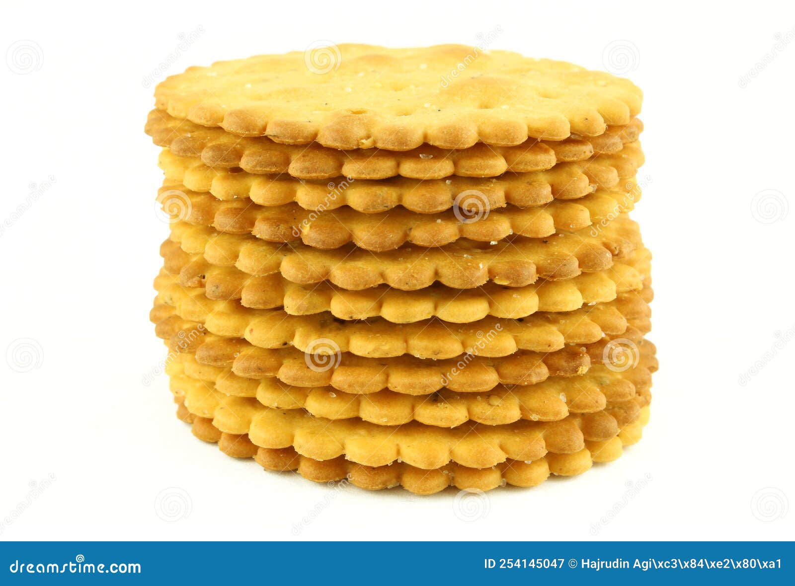 Stack of Round Salty Crackers Isolated on White Background Stock Image ...