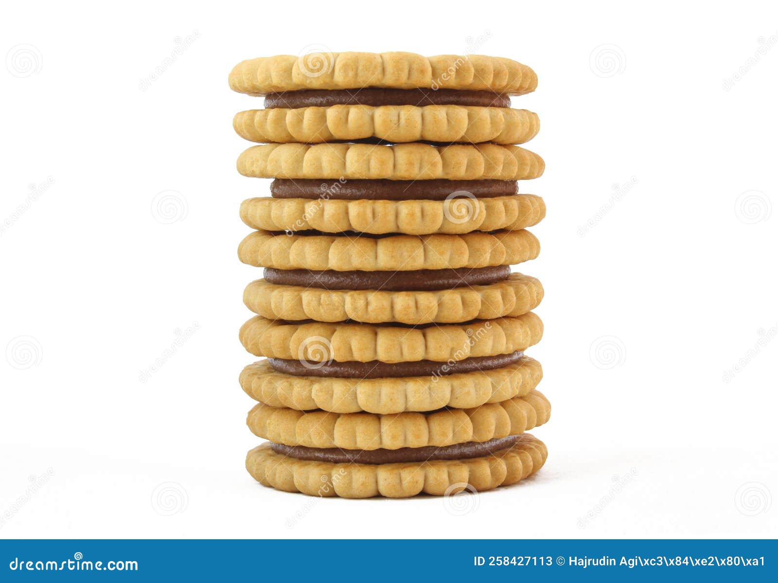 Stack of Round Sandwich Cookies Filled with Chocolate Cream Isolated on ...