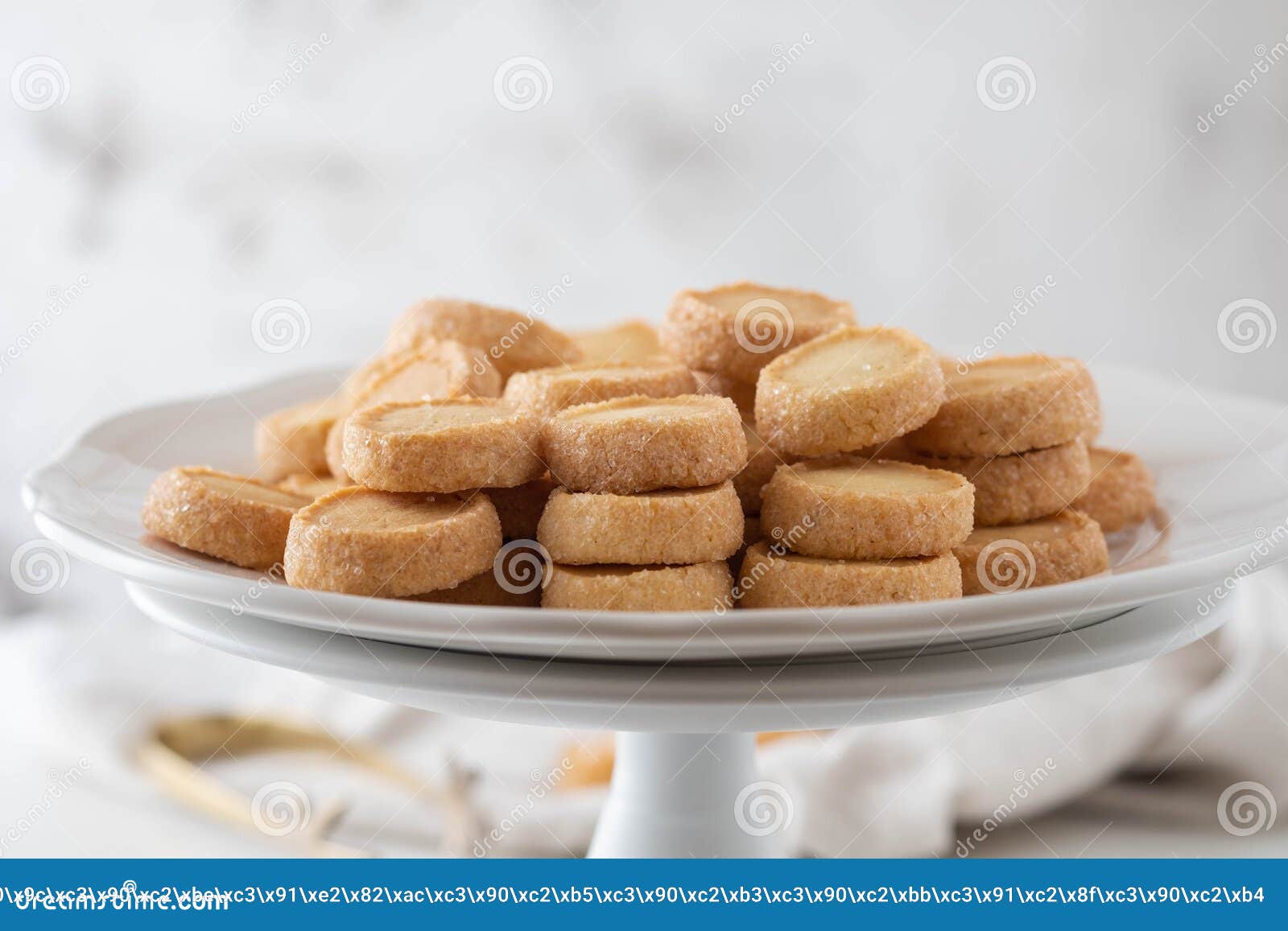 Stack of Round Shortbread Biscuit Cookies with Crumbs. Stock Image ...