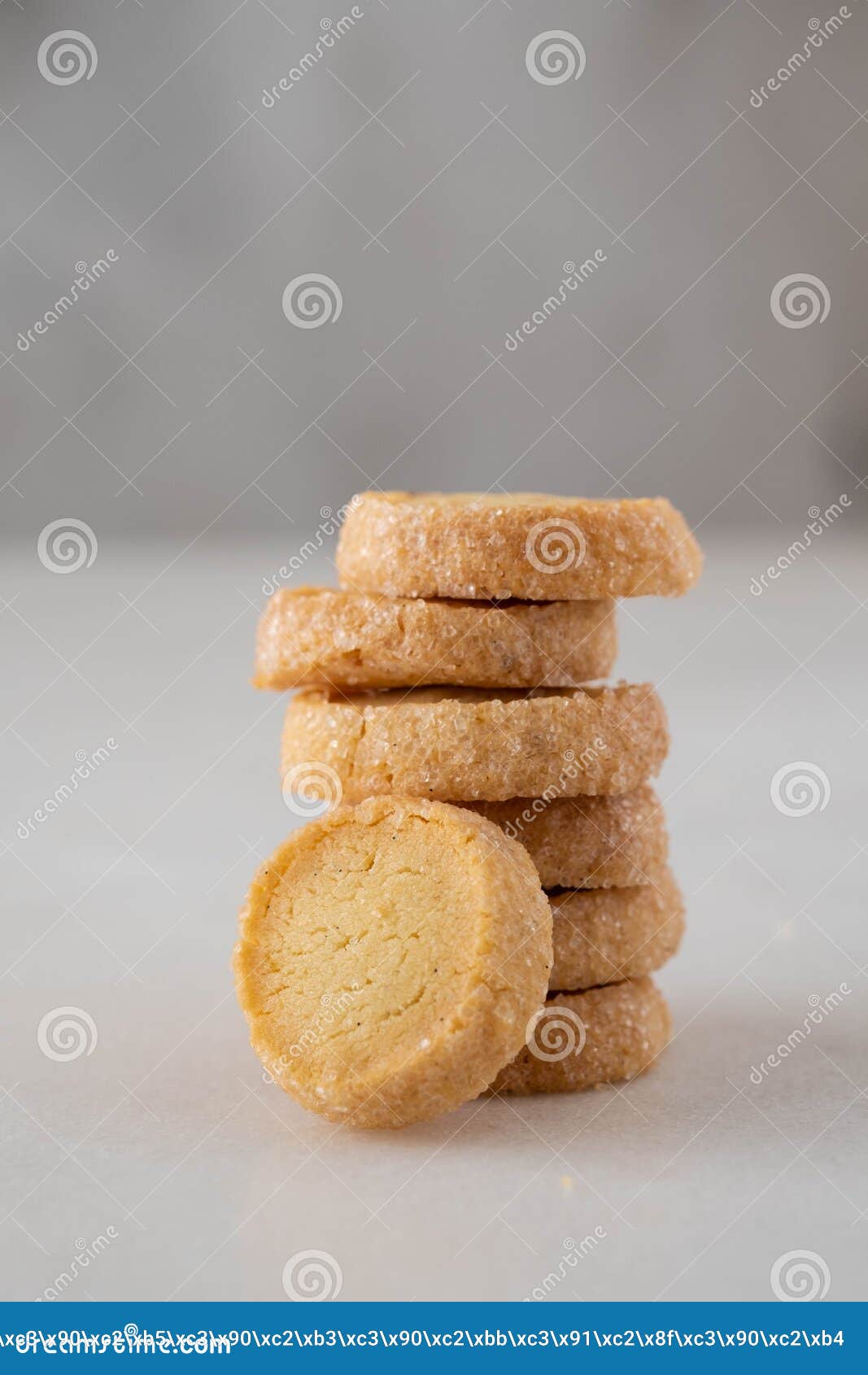 Stack of Round Shortbread Biscuit Cookies with Crumbs. Stock Image ...
